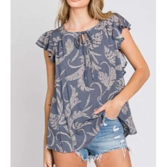 Jade By Jane | Tops | Nwot Jade By Jane Denim Blue Leaf Ruffle Sleeve Top Blouse Sizes X3x ...